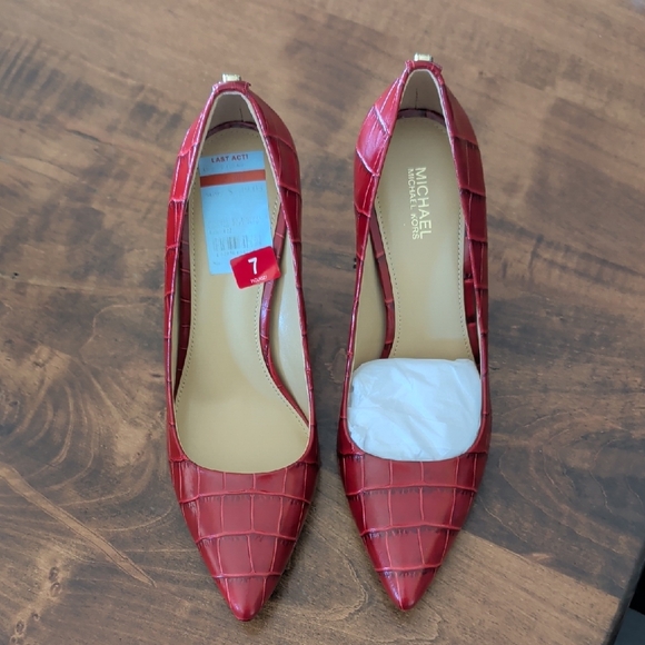 Michael Kors | Shoes | Michael Kors Red Crocembossed Heels | Poshmark
